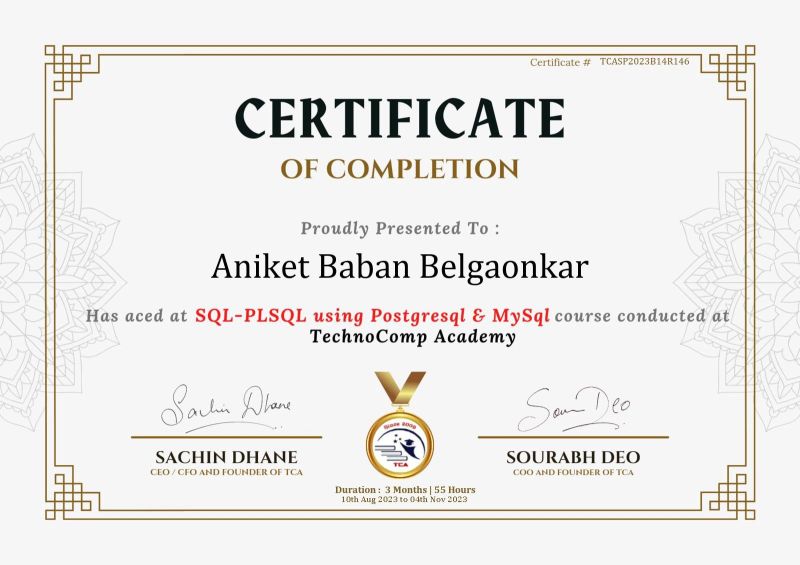Aniket Belgaonkar on LinkedIn: Good skills developed in SQL/PLSQL under ... Aniket Belgaonkar on LinkedIn: Good skills developed in SQL/PLSQL under ...
