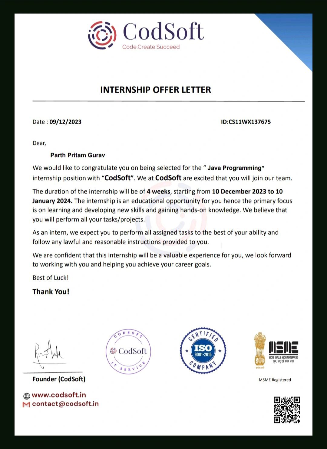 Parth Guraw on LinkedIn: #codesoft Parth Guraw on LinkedIn: #codesoft