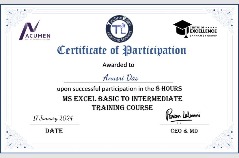 Anusri Das on LinkedIn: It was an amazing course. In 8 hours I have ... Anusri Das on LinkedIn: It was an amazing course. In 8 hours I have ...