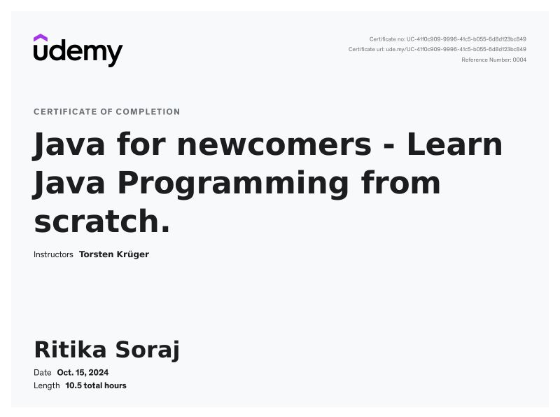 Ritika Soraj on LinkedIn: #udemy #java Ritika Soraj on LinkedIn: #udemy #java
