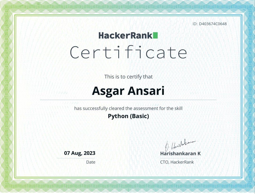 Asgar Ansari on LinkedIn: #hackerrank #python Asgar Ansari on LinkedIn: #hackerrank #python