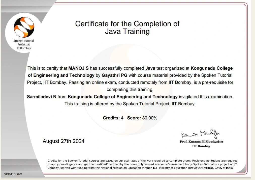 Manoj S on LinkedIn: #java #programming #iitbombay #skilldevelopment # ... Manoj S on LinkedIn: #java #programming #iitbombay #skilldevelopment # ...