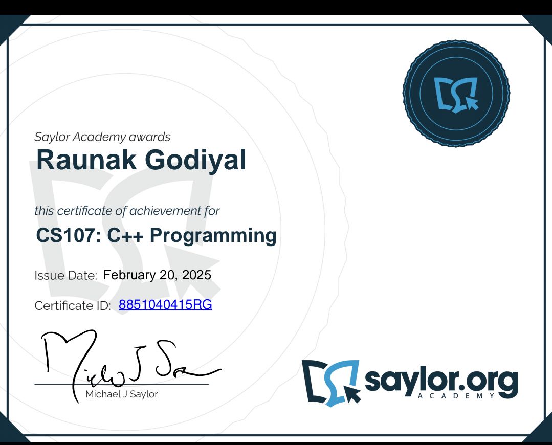 Raunak Godiyal on LinkedIn: #cplusplus #coding #certification # ... Raunak Godiyal on LinkedIn: #cplusplus #coding #certification # ...