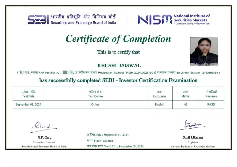 Khushi Jaiswal on LinkedIn: #sebi #nism #investorcertification # ... Khushi Jaiswal on LinkedIn: #sebi #nism #investorcertification # ...