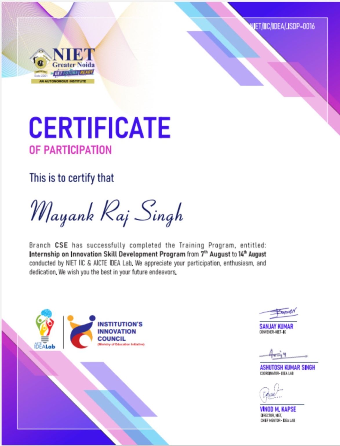 Mayank Raj Singh on LinkedIn: Just recieved the certification of ... Mayank Raj Singh on LinkedIn: Just recieved the certification of ...