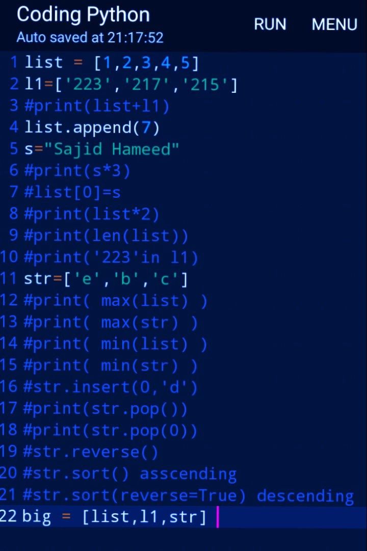 Learn about Python3 lists and data manipulation | Sajid Hameed posted ... Learn about Python3 lists and data manipulation | Sajid Hameed posted ...