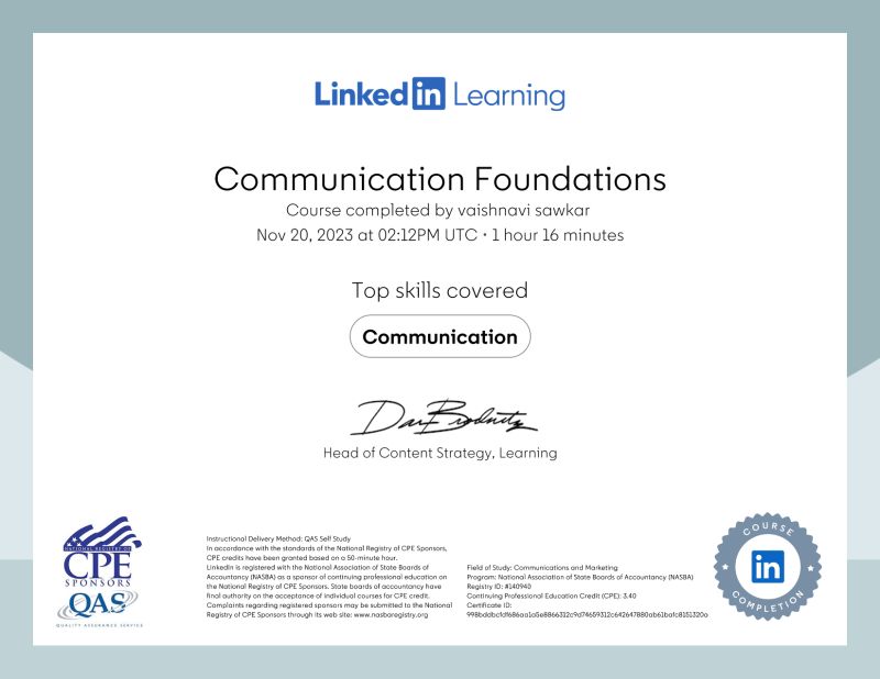 vaishnavi sawkar on LinkedIn: Certificate of Completion vaishnavi sawkar on LinkedIn: Certificate of Completion