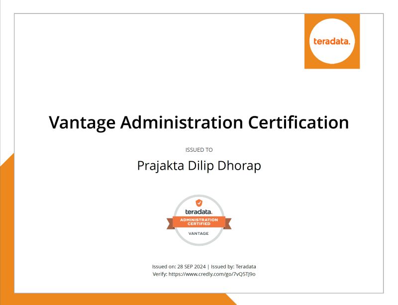 PRAJAKTA DHORAP on LinkedIn: #teradata #vantagecertification PRAJAKTA DHORAP on LinkedIn: #teradata #vantagecertification