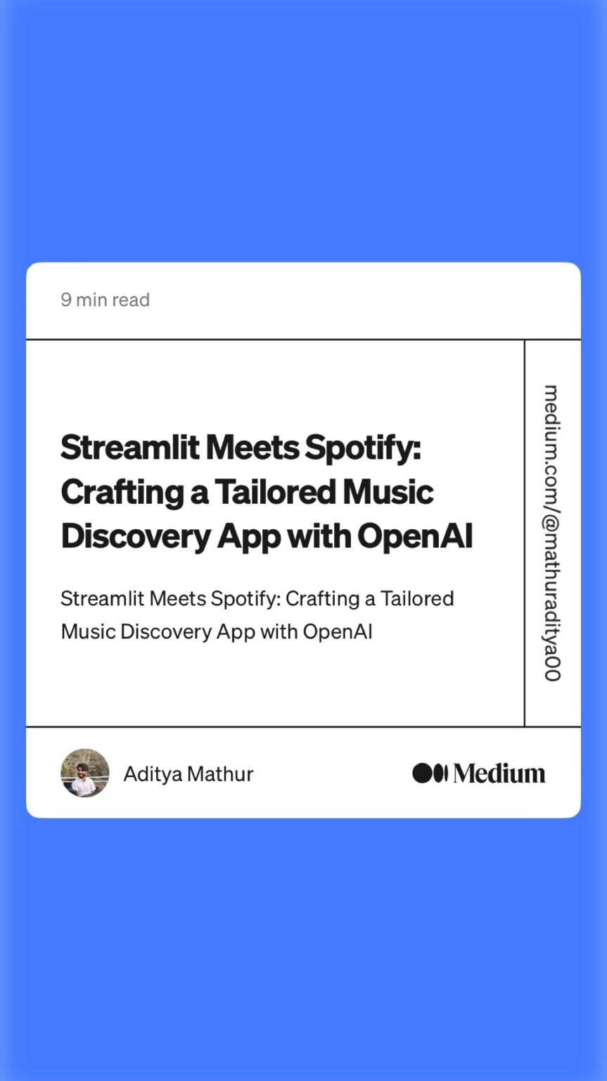 Aditya Mathur on LinkedIn: #streamlit #python #medium #sportify #blog Aditya Mathur on LinkedIn: #streamlit #python #medium #sportify #blog