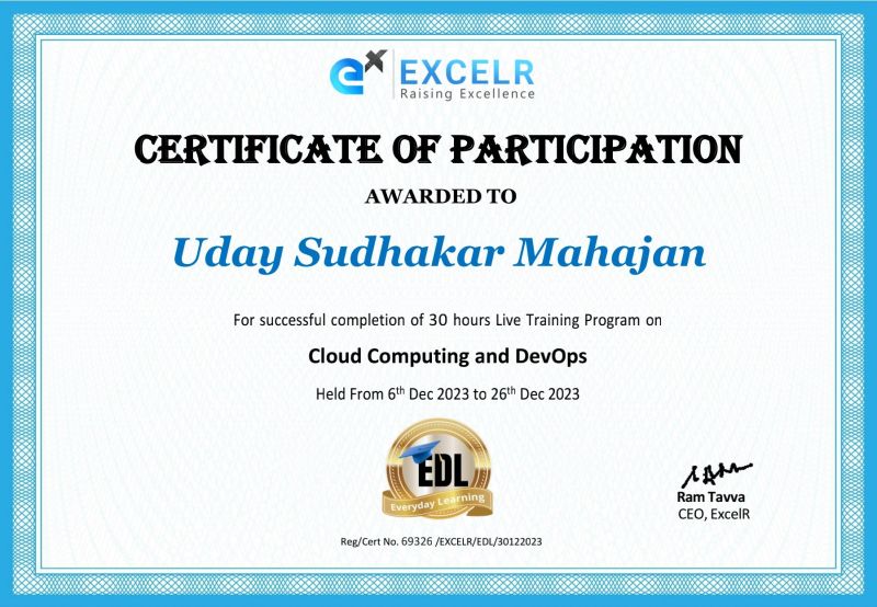 Uday Mahajan on LinkedIn: #cloudcomputing #excelr #completed #training Uday Mahajan on LinkedIn: #cloudcomputing #excelr #completed #training