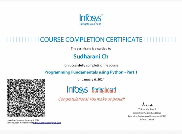 Chennakesavula Sudharani on LinkedIn: #infosysspringboard # ... Chennakesavula Sudharani on LinkedIn: #infosysspringboard # ...