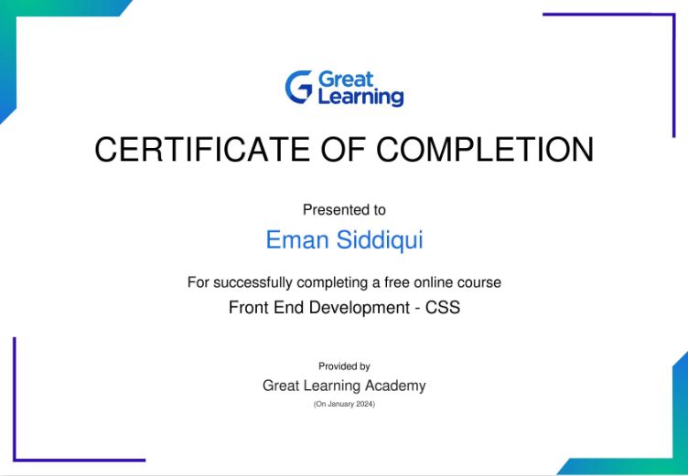 Completed 'Front End Development - CSS' course | Eman Siddiqui posted ... Completed 'Front End Development - CSS' course | Eman Siddiqui posted ...