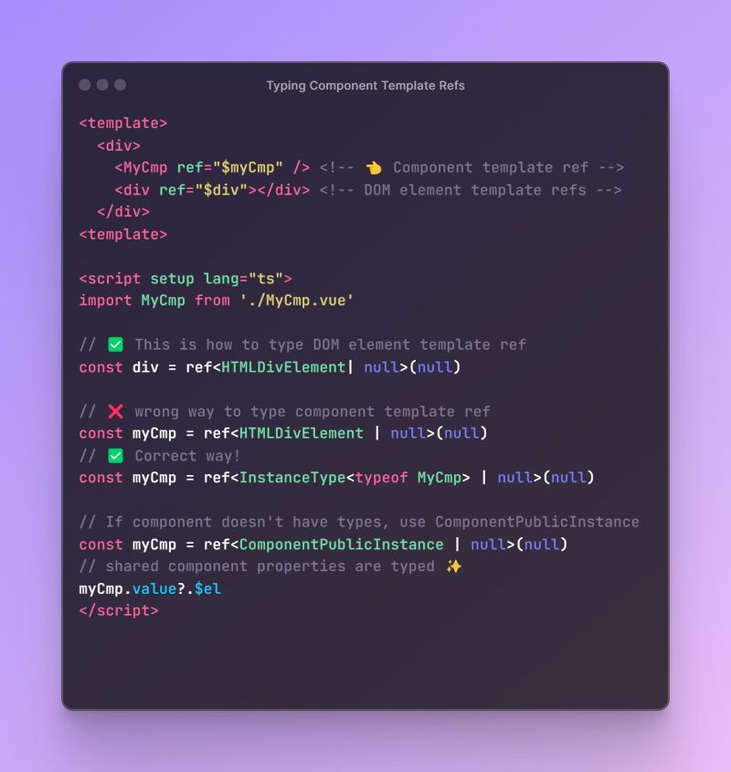 Typing template refs tip for Vue developers | Roland Doda posted on the ... Typing template refs tip for Vue developers | Roland Doda posted on the ...