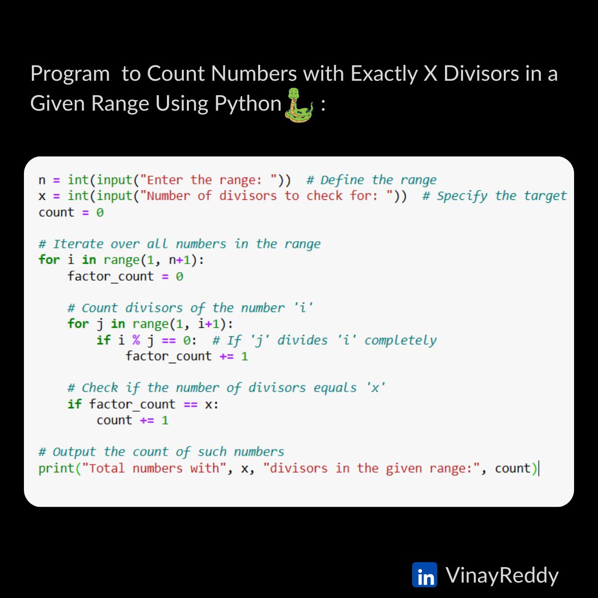 Vinay Reddy on LinkedIn: #python #basicproblems #pythoncode #practise Vinay Reddy on LinkedIn: #python #basicproblems #pythoncode #practise