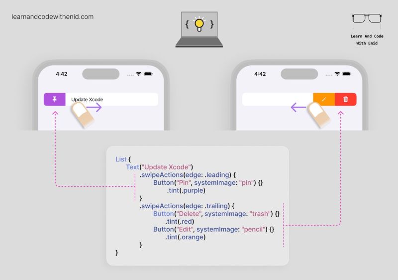 SwiftUI Tip 💡 Easily add swipe actions to List rows using the… | Learn ... SwiftUI Tip 💡 Easily add swipe actions to List rows using the… | Learn ...