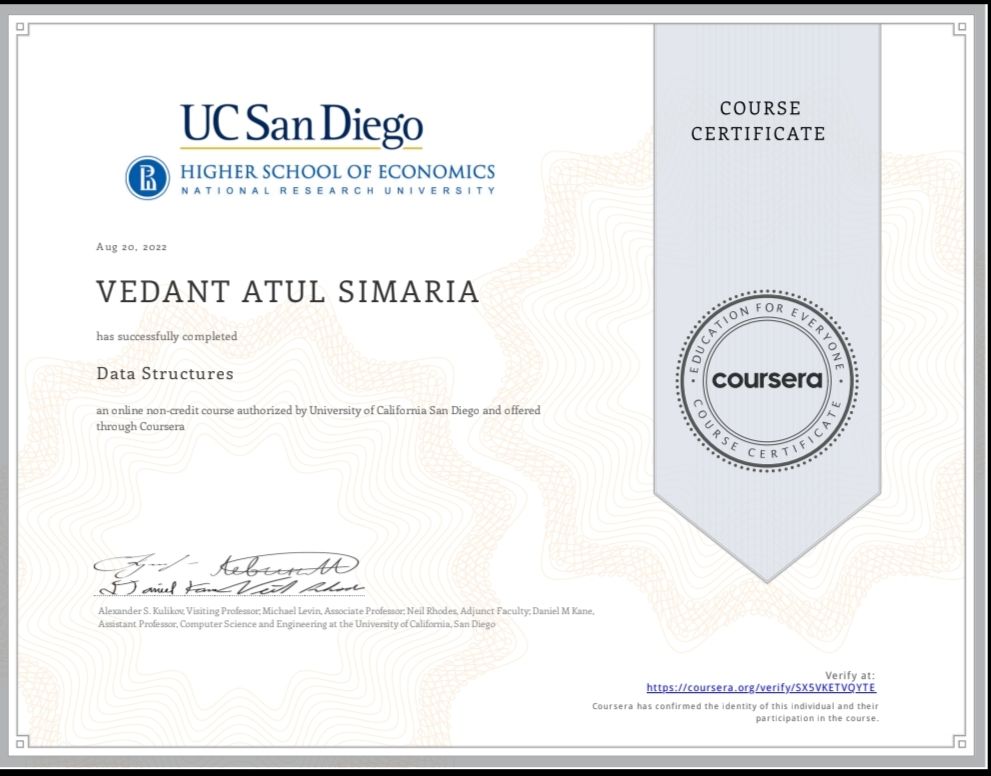 Vedant Simaria on LinkedIn: #coursera #datastructures #algorithms # ... Vedant Simaria on LinkedIn: #coursera #datastructures #algorithms # ...
