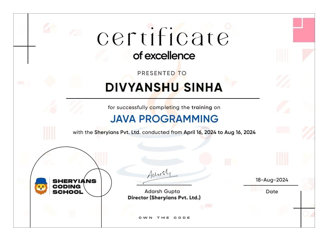 Divyanshu Sinha on LinkedIn: #javacertification #codingjourney #oop # ... Divyanshu Sinha on LinkedIn: #javacertification #codingjourney #oop # ...