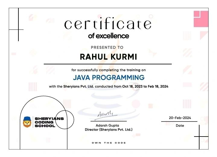 #sheryianscodingschool #javacertified | Rahul Kurmi #sheryianscodingschool #javacertified | Rahul Kurmi