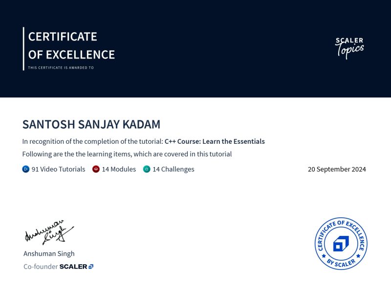 Santosh Kadam on LinkedIn: Completed C++:Learn the essentials course ... Santosh Kadam on LinkedIn: Completed C++:Learn the essentials course ...
