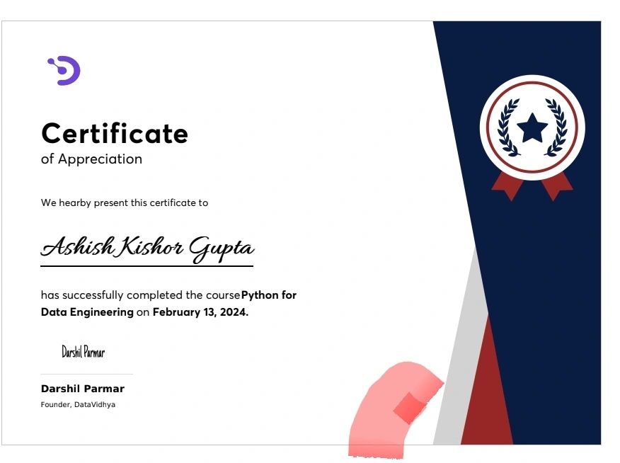 Ashish Kishor Gupta on LinkedIn: Completed #Python for #dataengineers ... Ashish Kishor Gupta on LinkedIn: Completed #Python for #dataengineers ...