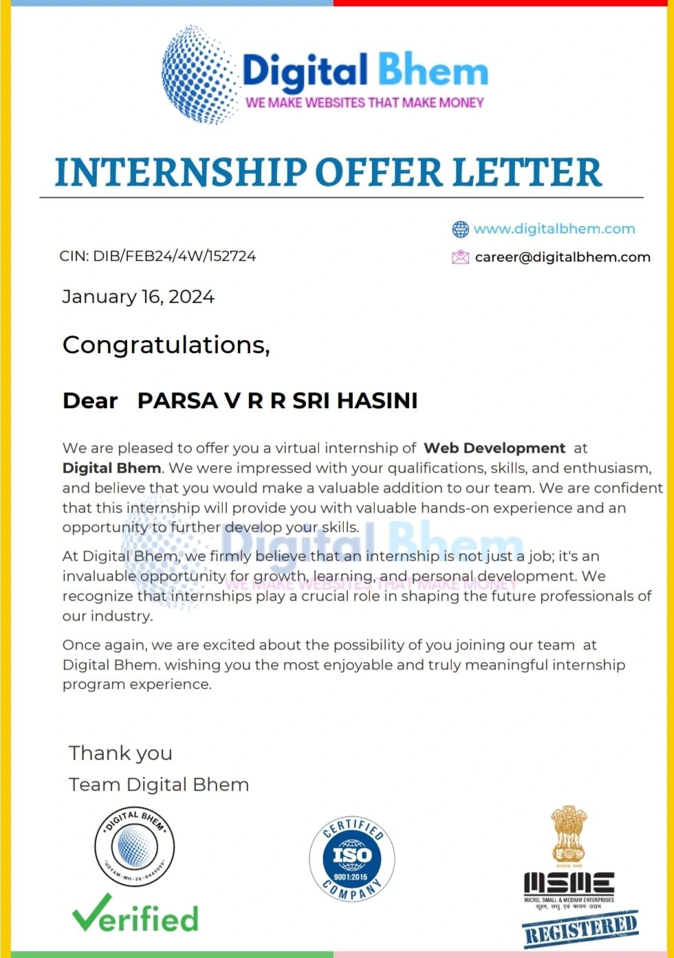 Sri Hasini Parsa on LinkedIn: #digitalbhem #digitalbhem #intern2024 # ... Sri Hasini Parsa on LinkedIn: #digitalbhem #digitalbhem #intern2024 # ...