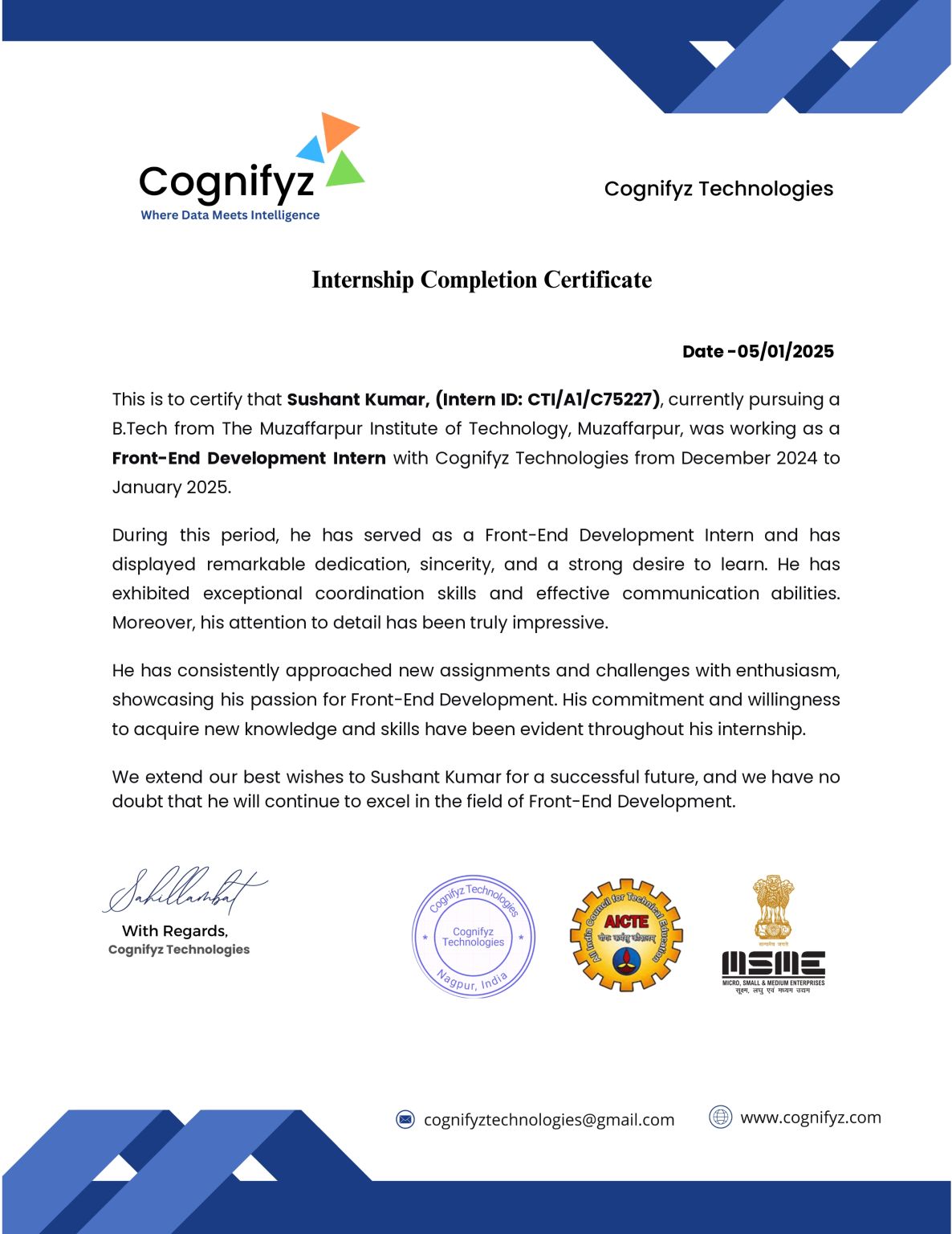 Sushant Kumar on LinkedIn: #internship #cognifyz Sushant Kumar on LinkedIn: #internship #cognifyz