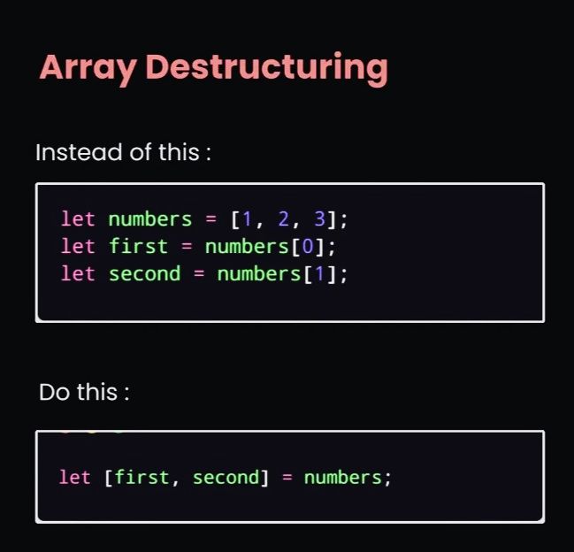 Sufyan Ahmed on LinkedIn: #javascript #codetips #arraydestructuring # ... Sufyan Ahmed on LinkedIn: #javascript #codetips #arraydestructuring # ...