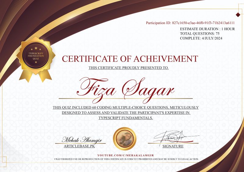 Fiza Sagar on LinkedIn: #typescript #exampreparation #quizcompletion # ... Fiza Sagar on LinkedIn: #typescript #exampreparation #quizcompletion # ...