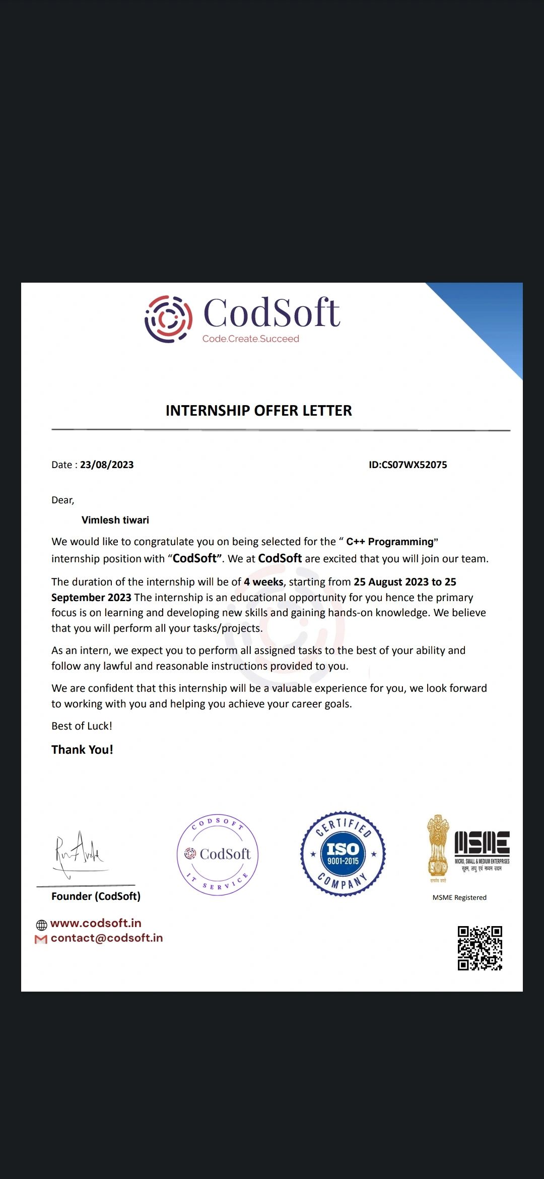 Vimlesh Tiwari on LinkedIn: #codsoft #internship Vimlesh Tiwari on LinkedIn: #codsoft #internship