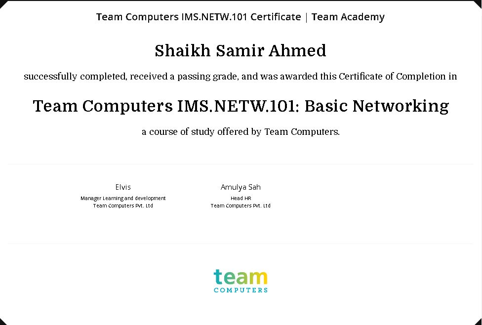Samir Shaikh on LinkedIn: Certificate | Basic Networking Samir Shaikh on LinkedIn: Certificate | Basic Networking