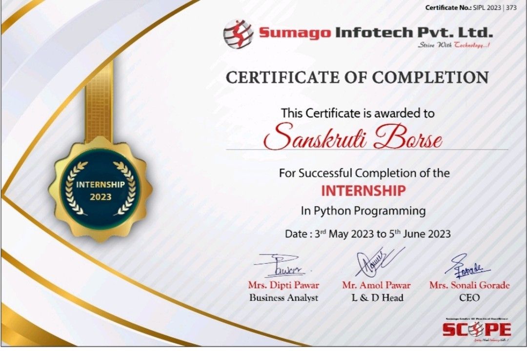 Sanskruti Borse on LinkedIn: #sumagoinfotech #python Sanskruti Borse on LinkedIn: #sumagoinfotech #python