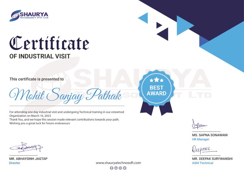 Received Industrial Training certificate from Shaurya Technosoft ... Received Industrial Training certificate from Shaurya Technosoft ...