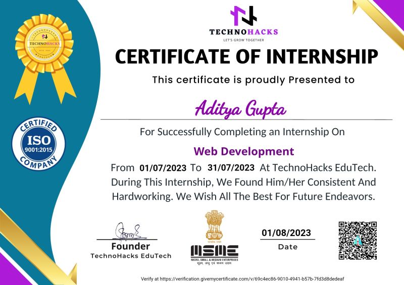 Aditya Gupta on LinkedIn: #internship #technohacksedutech #webdevelopment Aditya Gupta on LinkedIn: #internship #technohacksedutech #webdevelopment