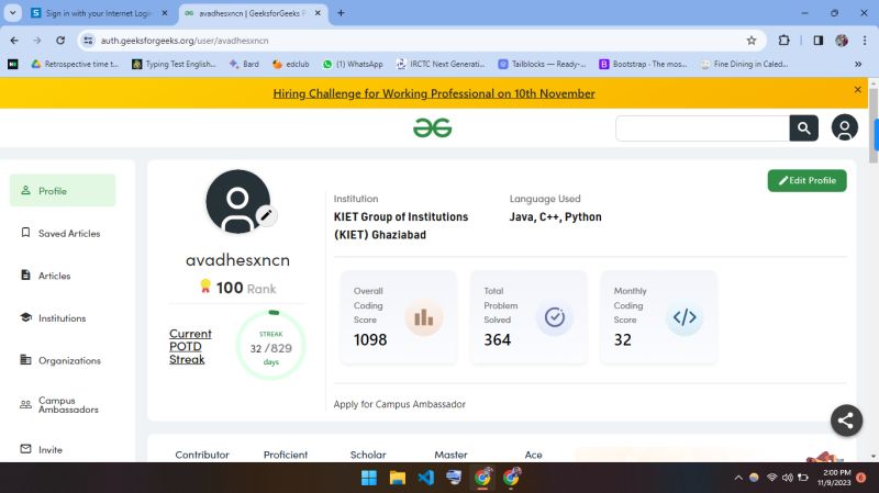 AVADHESH KUMAR PRAJAPATI on LinkedIn: #gfg #achievement #rank #dsa # ... AVADHESH KUMAR PRAJAPATI on LinkedIn: #gfg #achievement #rank #dsa # ...
