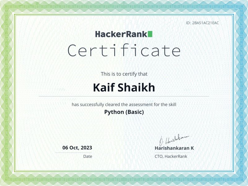 Kaif Shaikh on LinkedIn: #hackerrank Kaif Shaikh on LinkedIn: #hackerrank