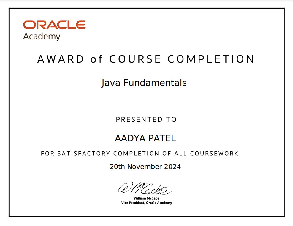 Aadya Patel on LinkedIn: #java #oracleacademy #javafundamentals # ... Aadya Patel on LinkedIn: #java #oracleacademy #javafundamentals # ...