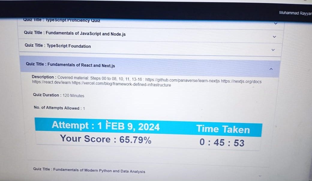 ALHAMDOLILLAH Quiz Of Fundamental of REACT and NEXT.JS | Muhammad Rayyan ALHAMDOLILLAH Quiz Of Fundamental of REACT and NEXT.JS | Muhammad Rayyan