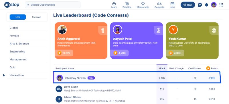 Chinmay Nirwan on LinkedIn: #unstop #dare2compete #hackathon # ... Chinmay Nirwan on LinkedIn: #unstop #dare2compete #hackathon # ...