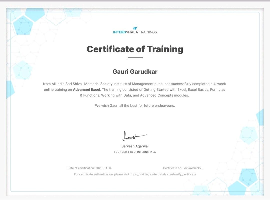 Gauri Garudkar on LinkedIn: I have successfully completed Advance excel ... Gauri Garudkar on LinkedIn: I have successfully completed Advance excel ...