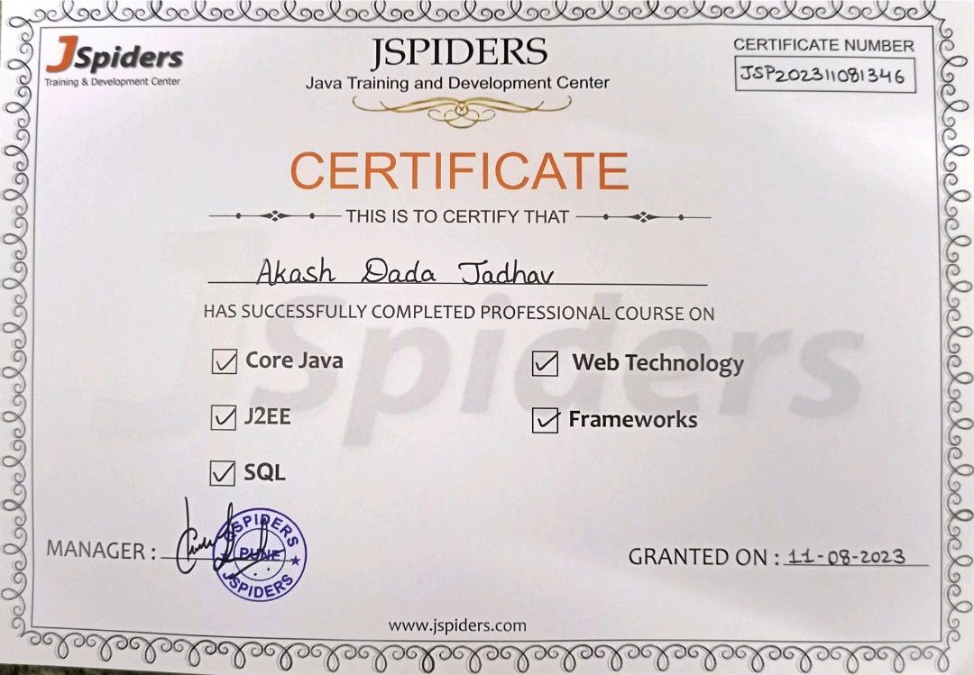 Akash Jadhav on LinkedIn: #certificate #learning #javadevelopment Akash Jadhav on LinkedIn: #certificate #learning #javadevelopment