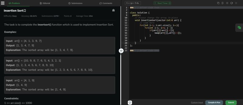 #problemsolving #coding #insertionsort #geeksforgeeks #problemsolving ... #problemsolving #coding #insertionsort #geeksforgeeks #problemsolving ...