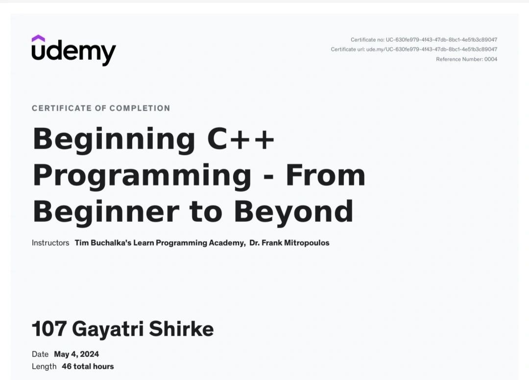Completed C++ course! #CPlusPlus #Programming #ProfessionalGrowth ... Completed C++ course! #CPlusPlus #Programming #ProfessionalGrowth ...