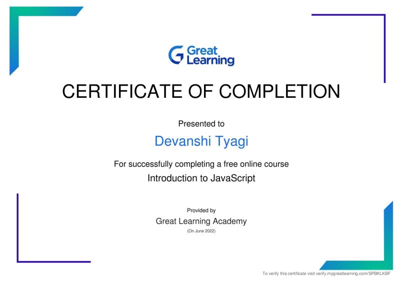 Devanshi Tyagi on LinkedIn: #javascript #certificateofcompletion # ... Devanshi Tyagi on LinkedIn: #javascript #certificateofcompletion # ...