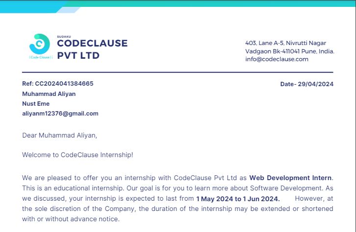Muhammad Aliyan on LinkedIn: #codeclause #webdeveloper #internship # ... Muhammad Aliyan on LinkedIn: #codeclause #webdeveloper #internship # ...