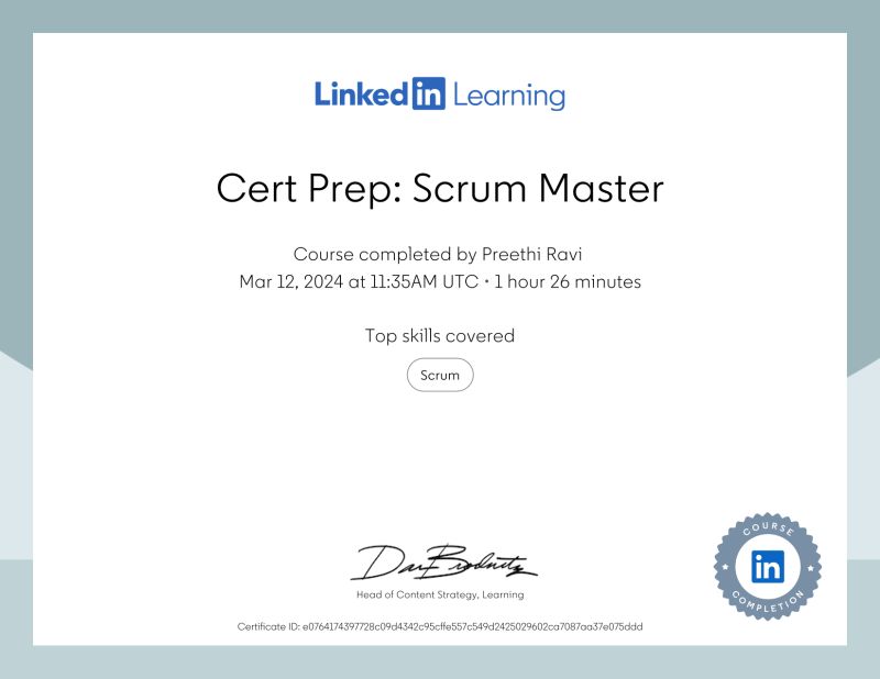 Preethi Ravi on LinkedIn: Certificate of Completion Preethi Ravi on LinkedIn: Certificate of Completion
