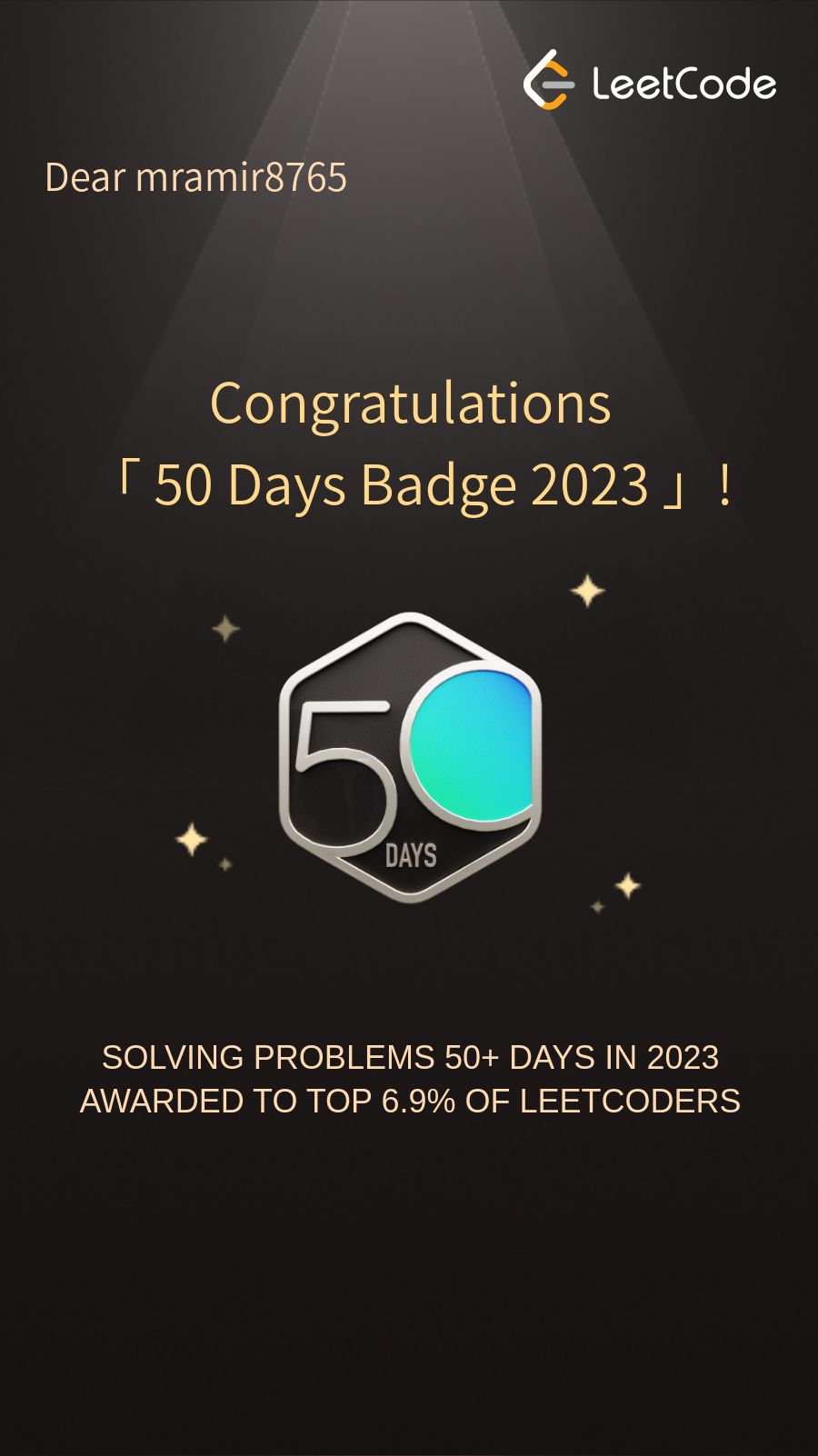 Got leetcode badge for solving problem | Amir Khan posted on the topic ... Got leetcode badge for solving problem | Amir Khan posted on the topic ...