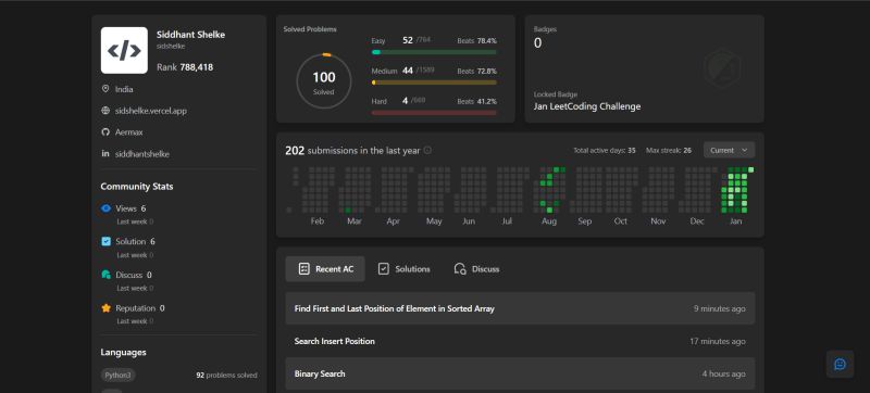 Siddhant Shelke on LinkedIn: Solved First 100 Questions on Leetcode Siddhant Shelke on LinkedIn: Solved First 100 Questions on Leetcode