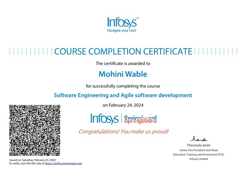 Completed Software Engineering and Agile course | Mohini Wable posted ... Completed Software Engineering and Agile course | Mohini Wable posted ...