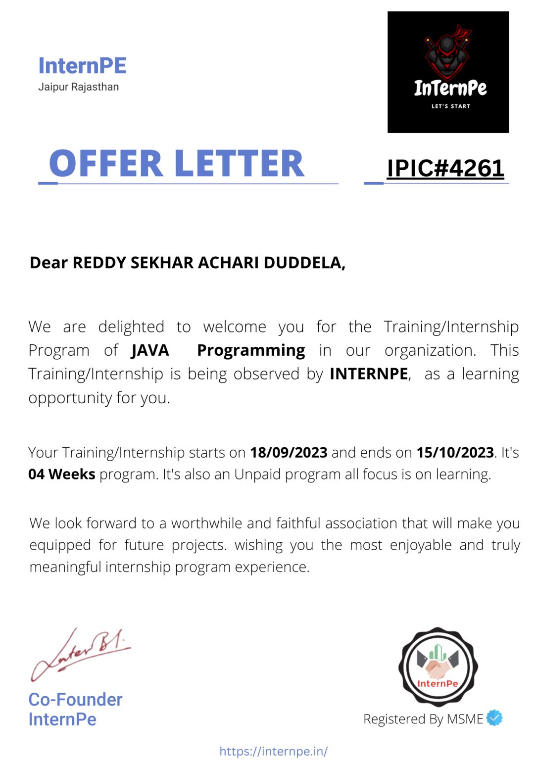 Duddela Reddy Sekhar Achari on LinkedIn: #internpe #internpe # ... Duddela Reddy Sekhar Achari on LinkedIn: #internpe #internpe # ...