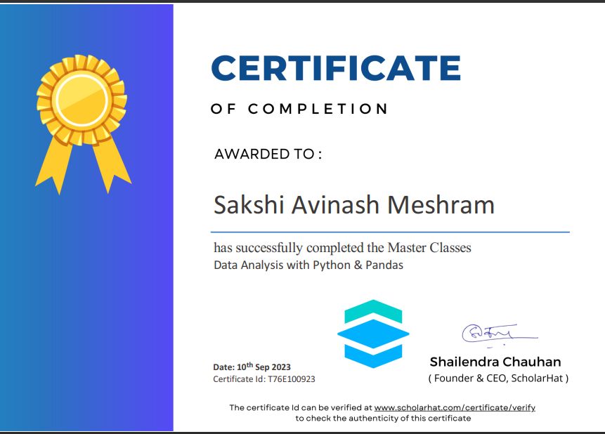 Sakshi Meshram on LinkedIn: #dataanalysis #python #pandas #certificate ... Sakshi Meshram on LinkedIn: #dataanalysis #python #pandas #certificate ...